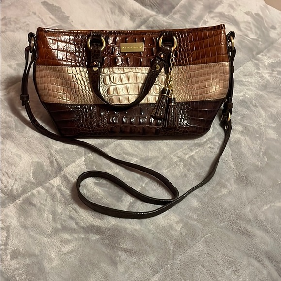 Brahmin | Bags | Brahmin Brown And Cream Satchel With Crocodile Texture ...